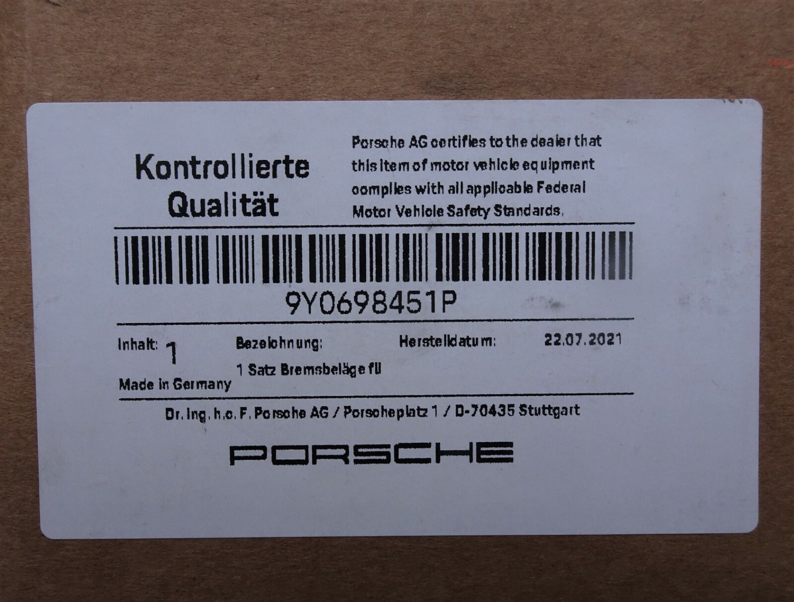 PORSCHE CAYENNE 2018 E3 BRAKE PADS NEW 9Y0698451 P ( A C ) | eBay