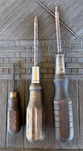 3 Vintage Phillips Head/ Flat Small Screwdriver with Carved Wooden ...
