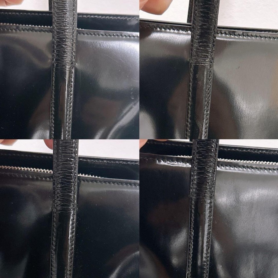 Borsa a tracolla PRADA smaltata logo in pelle nera usata 8" x 11" dal ...