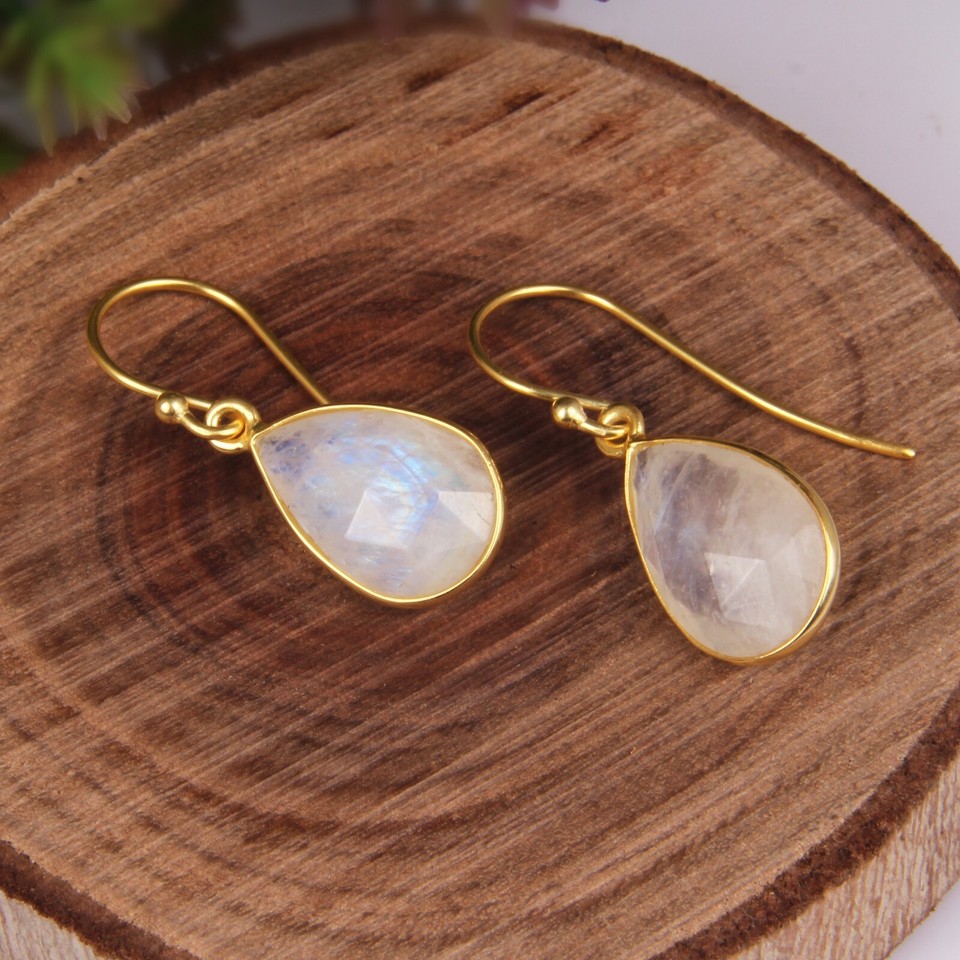 Yellow Gold Plated 925 Sliver Pear Shape Designer Moonstone Dangle ...