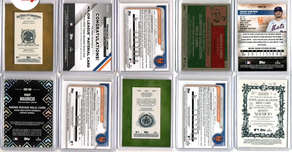 (10) ct. New York Mets Auto/Relic Card Lot incl. Brett Baty, Francisco ...