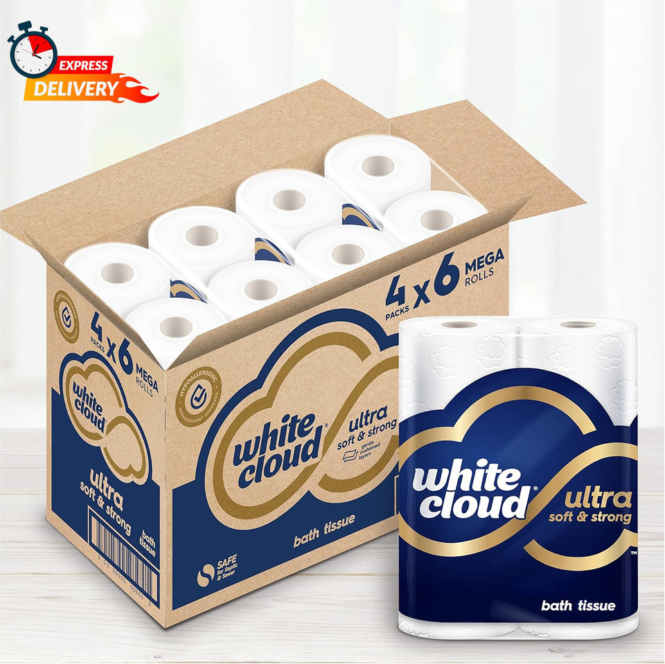 White Cloud Ultra Soft & Strong Toilet Paper, 4 packs of 6 Mega Rolls ...