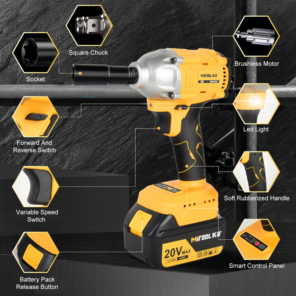 1/2" Electric Wrench Cordless Brushless Impact Rattle Gun Drill Kit w ...