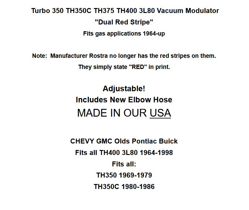 Turbo 350 TH400 Transmission Vacuum Modulator Adjustable Dual Red ...
