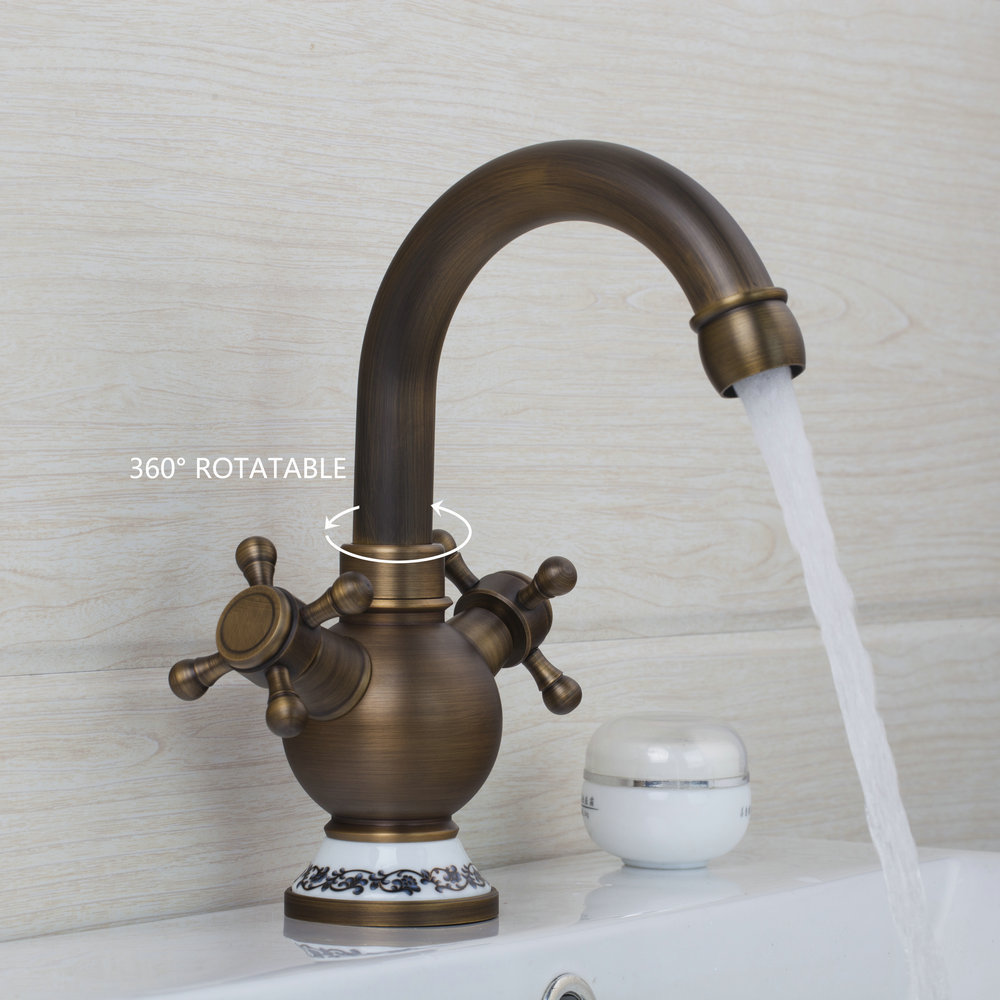 Short Goose neck Bathroom Basin Mixer Swivel Taps 2 Handles Deck ...