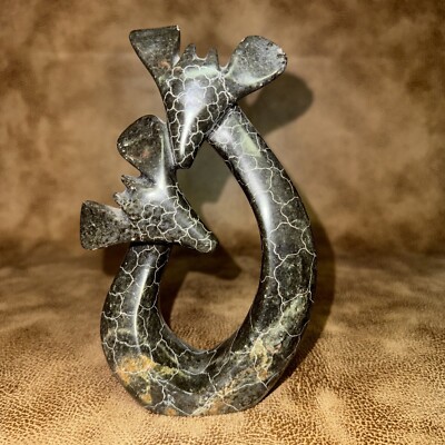 Oscar Chinyama Carved Serpentine Sculpture - Giraffe Mom And Baby ...