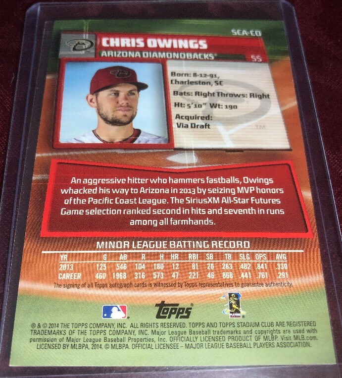 Chris Owings 2014 Topps Stadium Club Autographed RC SCA-CO, Kansas City ...