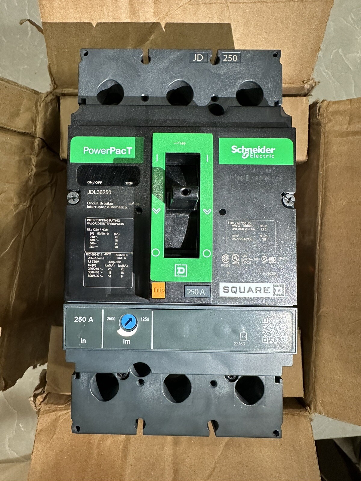 JDL36250 Square D JDL 3 Pole 250 Amp 600V Circuit Breaker NEW In Open ...