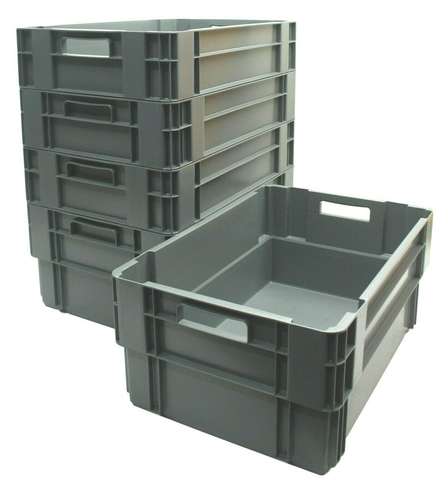 VGC Used 5 x Heavy Duty Plastic Storage Box Boxes Stackable Nestable ...