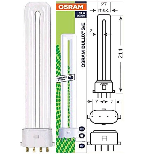 Osram Dulux S/E Compact Fluorescent Bulb, 11W, 4P 2G7, Cool White 4000K ...