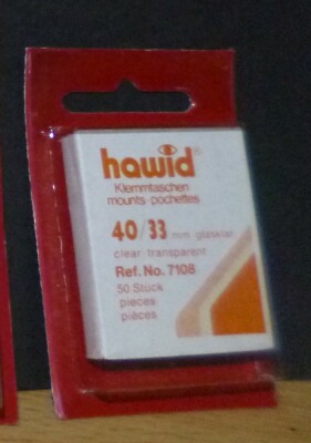 HAWID STAMP MOUNTS CLEAR Pack of 50 Individual 40mm x 33mm - Ref. No ...