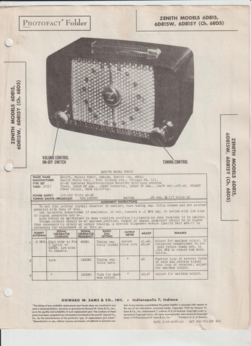 1949 ZENITH Models 6D815, 6D815W, 6D815Y Radio Service Manual SAMS ...