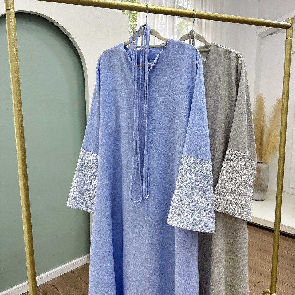 Elegant Women Dress Robe Muslim Abaya Lace Up Arab Long Sleeve ...