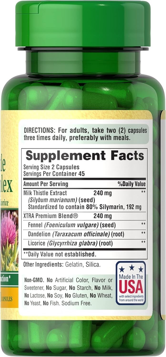 Puritan's Pride Milk Thistle 4:1 Extract 1000 mg Pills- 180 Softgels ...