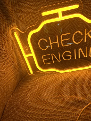 Car CHECK ENGINE LED NEON Sign Bright YELLOW Light Garage Workshop Wall ...