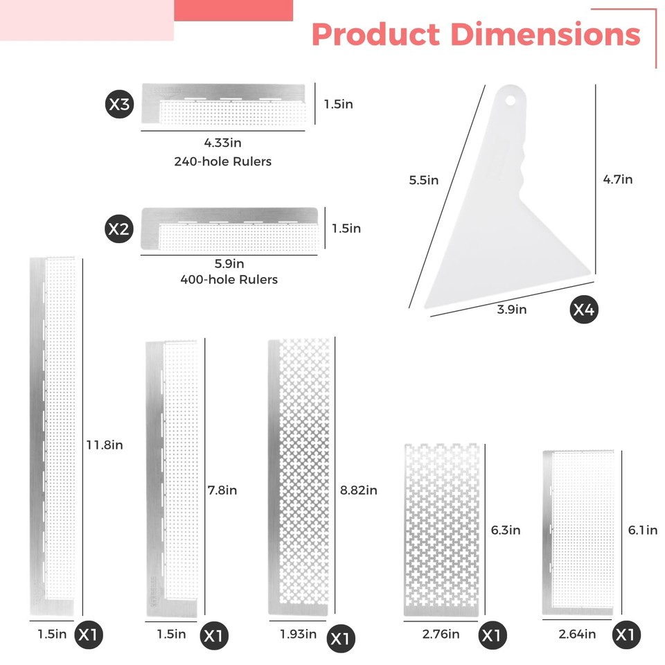 Diamond Painting Ruler Set - 14 Pcs Stainless Steel Mesh Ruler With 4 ...