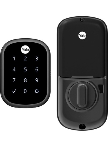 YALE Real Living Slim Keyless Deadbolt with Z Wave Bluetooth in Black ...