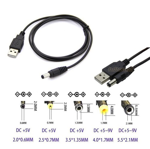 USB-A to 2.0-5.5mm Barrel Jack Male DC 5V power charger plug adapter ...