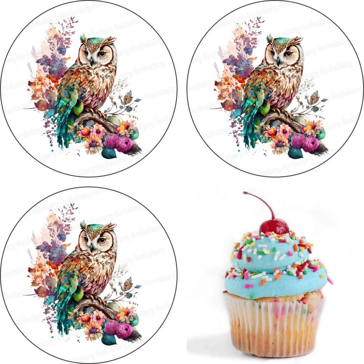 Owl Birthday Cupcake Toppers