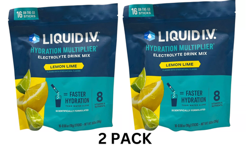 2 Pack Liquid IV Hydration Multiplier Drink Mix Lemon Lime 16 Sticks ...