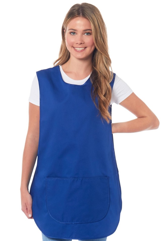 Ladies Plain Matching Piping Tabard Apron with Pocket Overall Kitchen ...