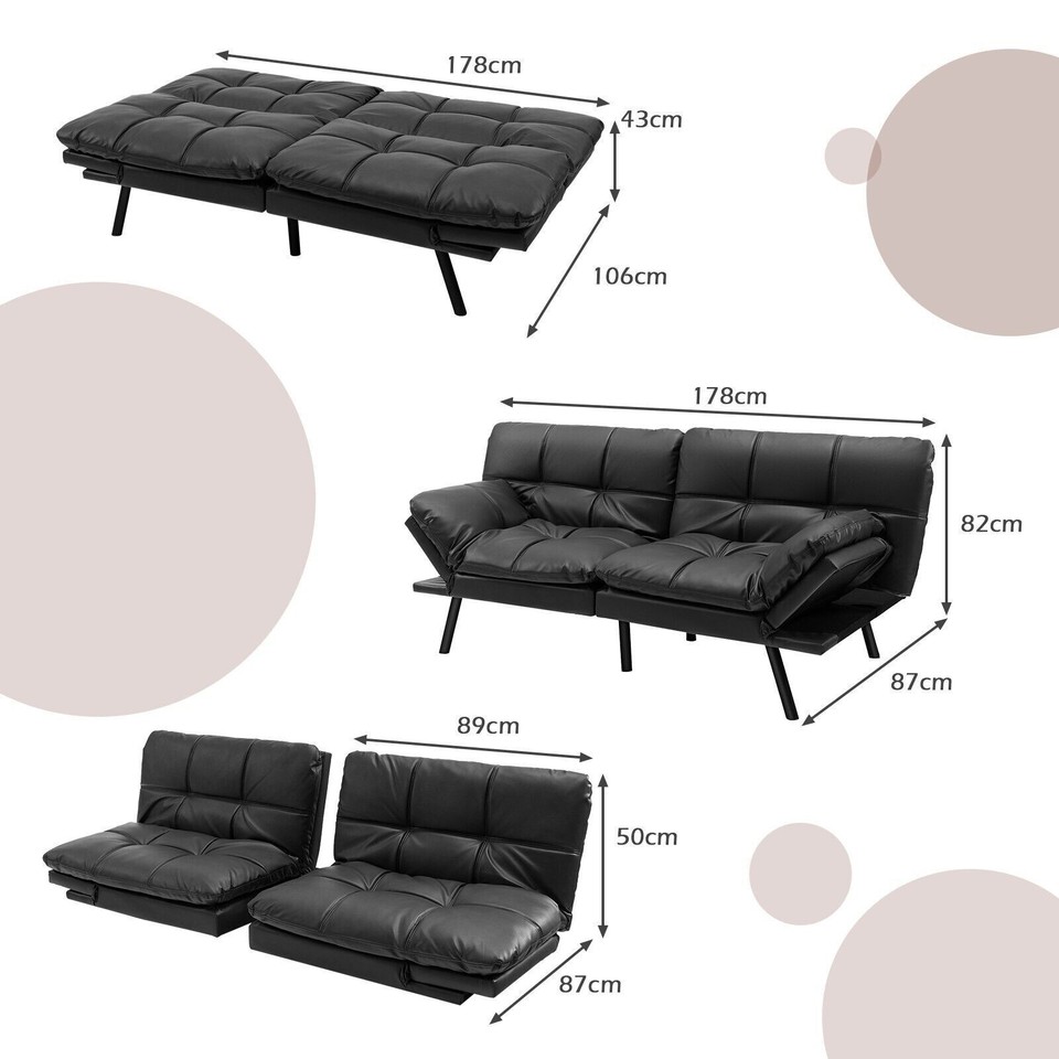 2 Seat Convertible Loveseat Sofa Bed Memory Foam Sleeper Couch 3-level ...