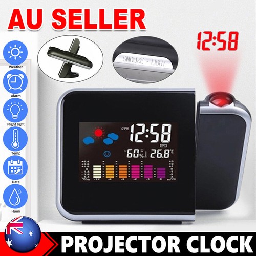 Projection Projector Clock LED Table Time Weather Temperature Snooze ...