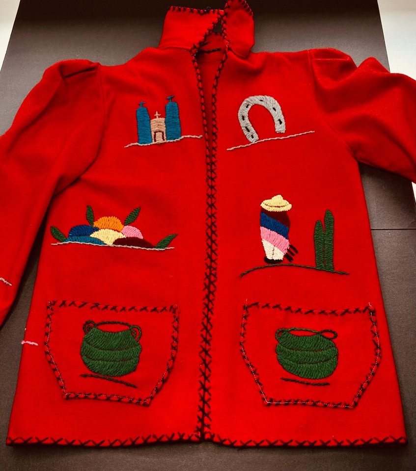 Vintage Mexican Embroidered Souvenir Open Blazer Jacket 1950s Red Wool ...