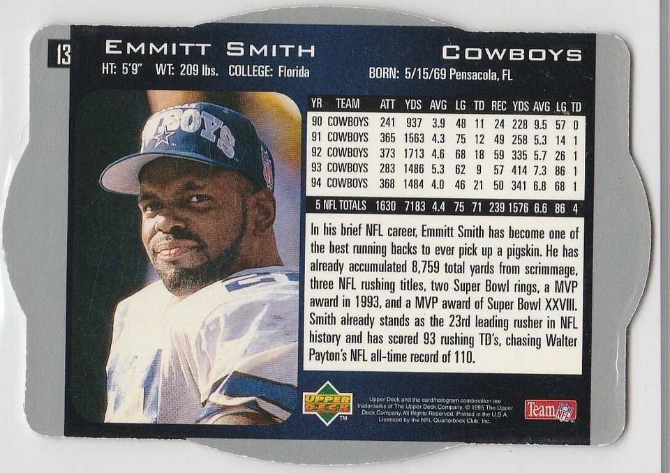 EMMITT SMITH 1995 Upper Deck SPX Football Premium HoloGram Card DALLAS ...