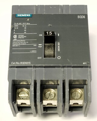 SIEMENS BQD6315 3 Pole 15 AMP Type BQD6 Circuit Breaker | eBay