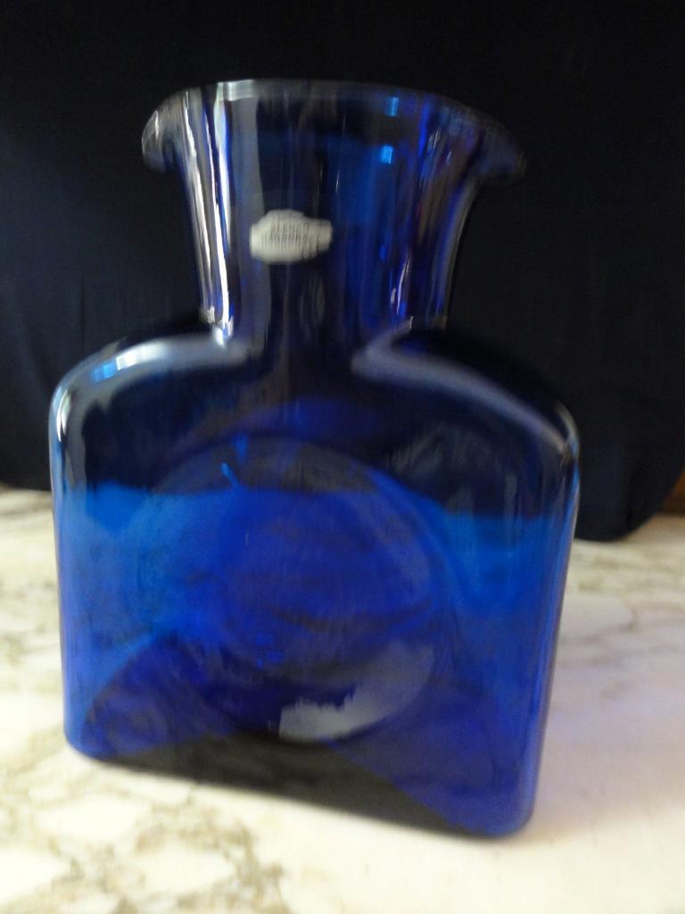 Blenko Glass Pitcher Water Bottle # 384 Cobalt Blue | eBay