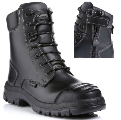Goliath Mens S3 Leather Safety Toe Cap Work Boots Combat Side zip ...