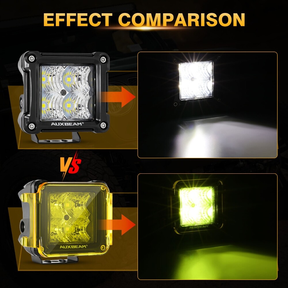 AUXBEAM Pair 3"inch Protective Amber Light Cover For LED Work Lights ...