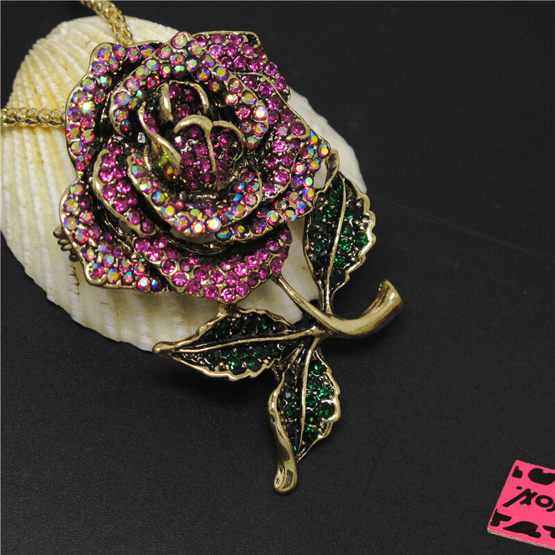 New Jewelry Fashion Rose Bling Lovely Rose Flower Crystal Pendant ...