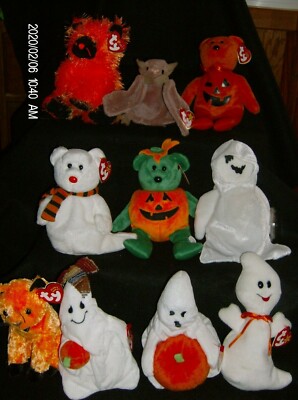 Ty Beanie Babies Halloween Bears, Cats, Bats, Witch, Ghosts, Spiders ...
