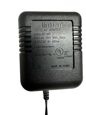 Uniden AC Adapter Model AC-830 | Wall Charger | 9V 400mA | Black ...
