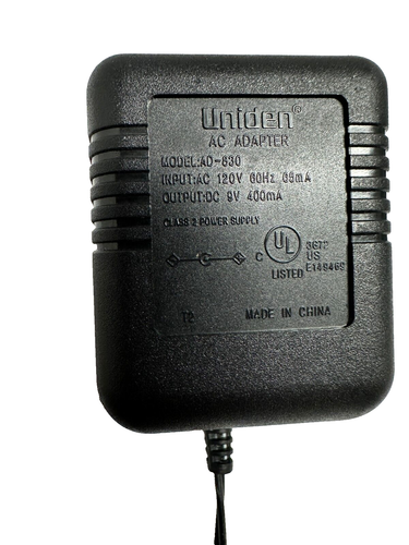 Uniden AC Adapter Model AC-830 | Wall Charger | 9V 400mA | Black ...