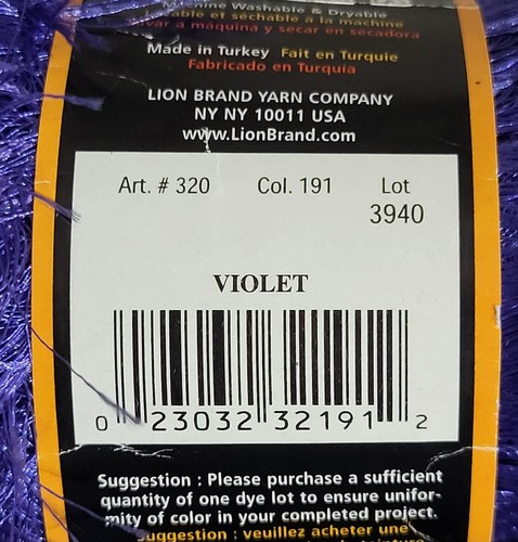 Lot of 2 Skeins Lion Brand Fun Fur Eyelash Yarn Purple Violet Color 191 ...