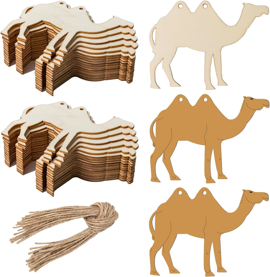 40Pcs Camel Shape Wooden Blank Camel Wood with Twines Art Unfinished ...