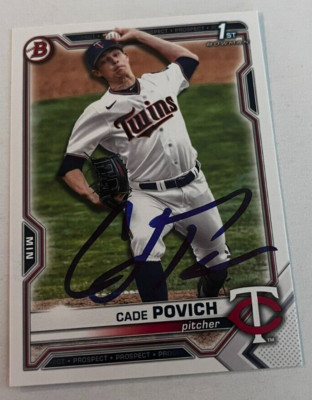 CADE POVICH SIGNED 2021 BOWMAN DRAFT PROSPECT BASEBALL ROOKIE CARD AUTO ...