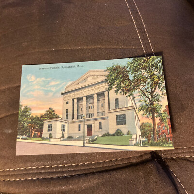 SPRINGFIELD, MA, "Masonic Temple" Vintage 1944 Linen PC 423 | eBay
