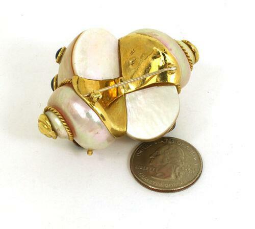Designer Signed 5.00ct Sapphire 18k Yellow Gold Sea Snail Shell Pin ...