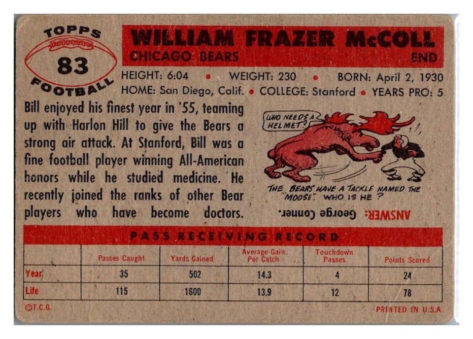 1956 Topps #83 Bill McColl | eBay