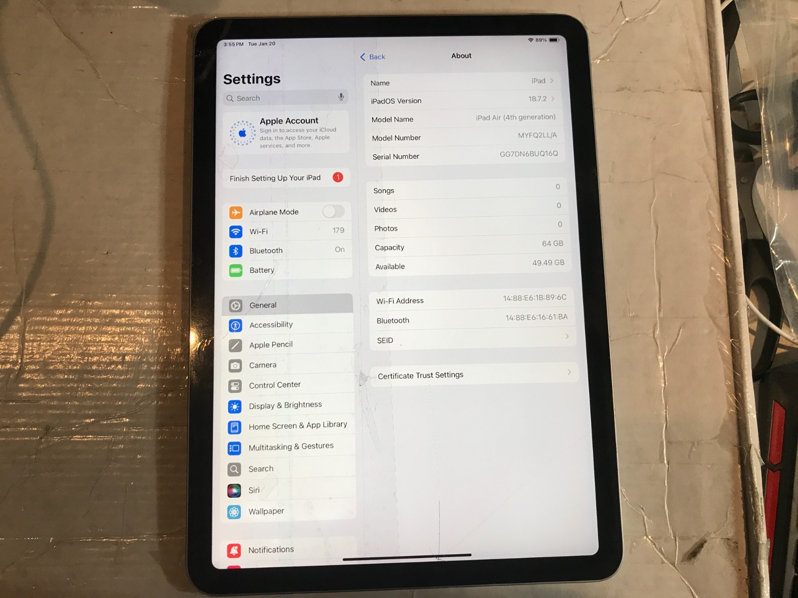 Apple iPad Air 4th Gen 64GB MYFQ2LL/A Blue Crack Screen #020 | eBay