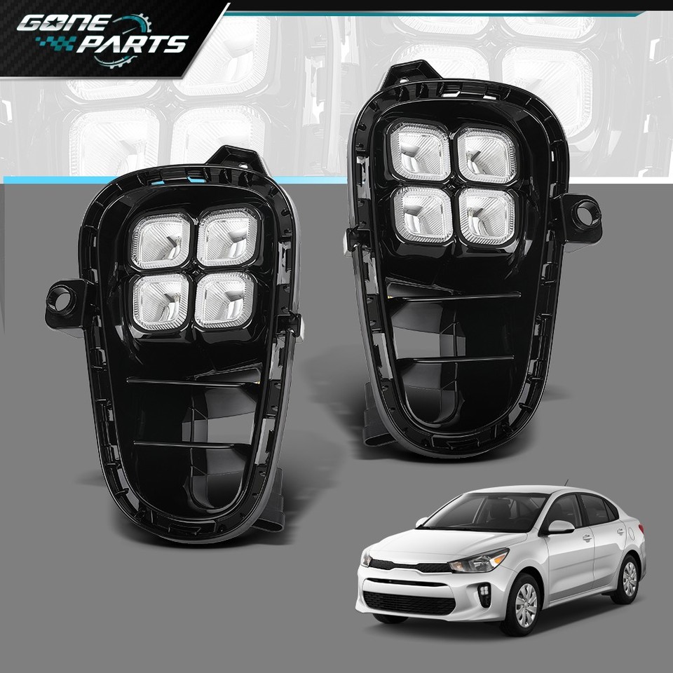 Fit For 2018 2019 2020 Kia Rio LED DRL Daytime Running Fog Lamps w ...