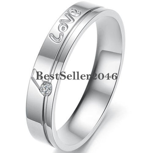 Silver Stainless Steel " Love " Engraved Promise Ring Engagement ...
