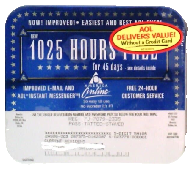 AOL~America Online~7.0~1025 Hours Free for 45 Days~Factory Sealed ...