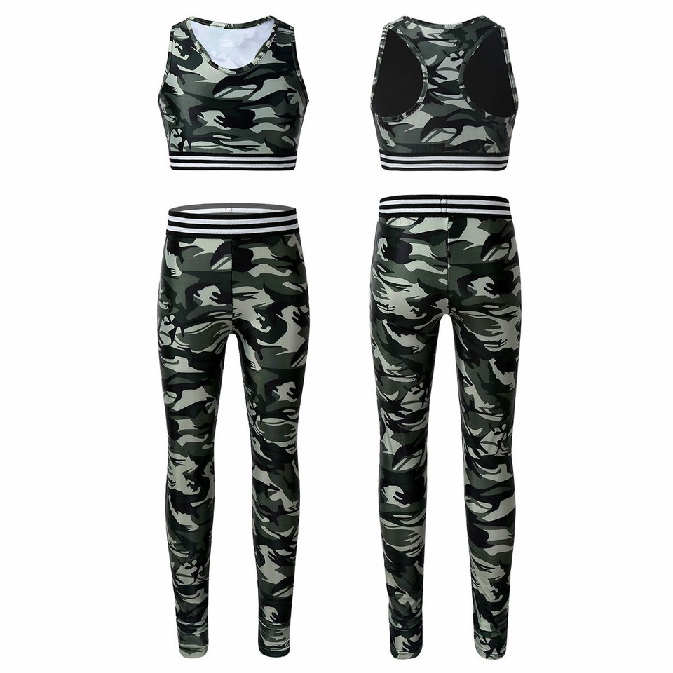 Kids Girls Athletic Outfits Top Pants Set Sports Workout Gymnastics ...