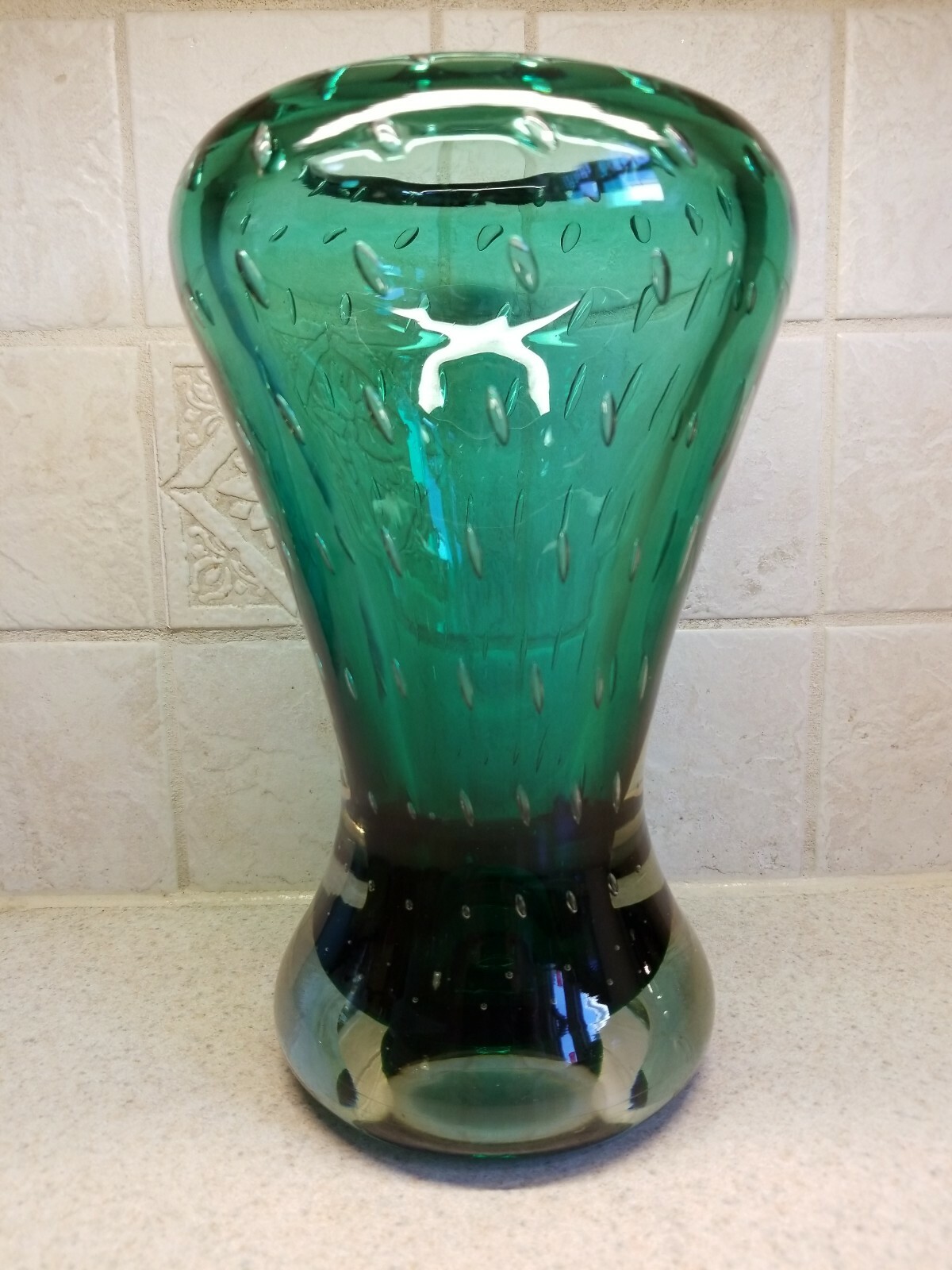 ERICKSON AMERICAN ART GLASS EMERALD GREEN CONTROLLED BUBBLE EARLY VASE ...