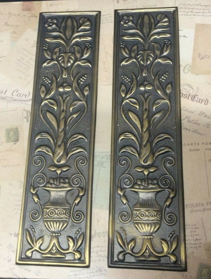 Reclaimed Solid Brass Door Finger Plates Antique Brass re finish Large ...